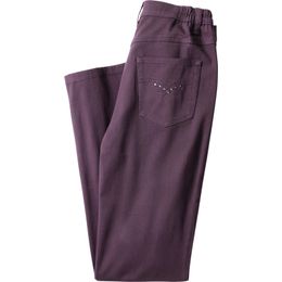 Damen 5-Pocket-Jeans mit Stickerei-Motiv aubergine, Gr&ouml;&szlig;e 22