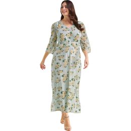 sheego Damen Chiffonkleid mit Blumenprint zartmint-apricot-gemustert Gr&ouml;&szlig;e 52