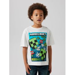 T-Shirt name it "NKMMUS f&uuml;r Jungen mit Minecraft-Print und elastischem Bund", Jungen, Gr. 158 (164), cloud dancer (blank), Jersey, Obermaterial: 95% Baumwolle, 5% Elasthan, bedruckt, regular fit h&uuml;ftlang, Rundhals, abgesteppte Kante, Shirts T-Shirt, regular fit, Jersey, Rundhals, Print