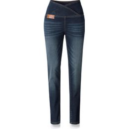 CR&Eacute;ATION L Damen Stretch-Jeans mit &uuml;berlappendem Bund blue-stone-washed Gr&ouml;&szlig;e 21