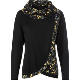 CR&Eacute;ATION L Damen Print-Shirt in Wickeloptik mit halsfernem Rollkragen schwarz-ocker-bedruckt Gr&ouml;&szlig;e 40