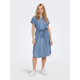 Jeanskleid Only "ONLPEMA &ndash; Jeanskleid mit Knopfleiste und Brusttaschen", Damen, Gr. M (38), N-Gr, blau, Web, Obermaterial: 100% Lyocell, unifarben, Rundhals, Kleider, regular fit, modisch, Denim, Lyocell, Rundhals, Topseller