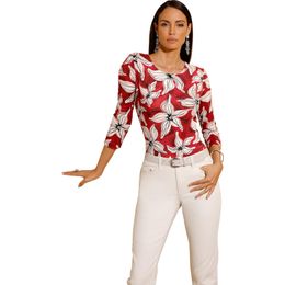 CR&Eacute;ATION L Damen 3/4-Arm-Shirt im Bl&uuml;ten-Dessin rot-champagner-bedruckt Gr&ouml;&szlig;e 36