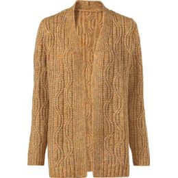CR&Eacute;ATION L Damen Strickjacke in offener Longform ocker-meliert Gr&ouml;&szlig;e 38
