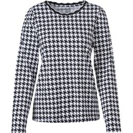 CR&Eacute;ATION L Damen Rundhalsshirt mit Hahnentritt-Muster schwarz-wei&szlig;-gemustert Gr&ouml;&szlig;e 36
