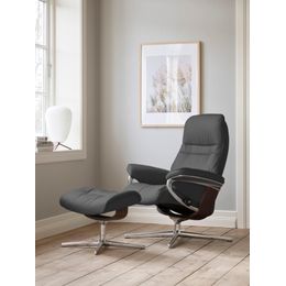 Relaxsessel stressless "Sunrise", grau (grau batick), B:79cm H:103cm T:73cm, Leder BATICK: BATICK ist ein leicht korrigiertes, durchgef&auml;rbtes und genarbtes M&ouml;belleder, bei dem die meisten Unebenheiten und Spuren in der Regel entfernt wurden., Sessel, Relaxsessel, mit Cross Base, Gr&ouml;&szlig;e S, M & L, Holzakzent Braun