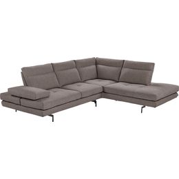 Ecksofa Calia italia "Toby Wing, B/T: 288/232 cm, Designsofa mit sensationellem Sitzkomfort", grau (tortora quebec), B:288cm H:90cm T:232cm, Synthetische Faser (100% Polyester), Sofas, Ecksofa, L-Form, Sitztiefenverstellung, funktionale Ecke, F&uuml;&szlig;e in schwarz matt