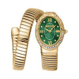 Quarzuhr JUST cavalli time "Signature Snake", goldfarben, Armbanduhren, Damen, Quarzuhr, Armbanduhr, Damenuhr, Edelstahlarmband, analog, Kristallsteine