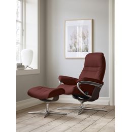 Relaxsessel stressless "Sunrise", rot (cherry paloma), B:92cm H:105cm T:80cm, Leder PALOMA: PALOMA ist ein durchgef&auml;rbtes Semianilin-M&ouml;belleder mit nat&uuml;rlicher Narbung., Sessel, Relaxsessel, mit Cross Base, Gr&ouml;&szlig;e S, M & L, Holzakzent Braun