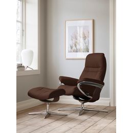 Relaxsessel stressless "Sunrise", braun (malt braun batick), B:83cm H:105cm T:74cm, Leder BATICK: BATICK ist ein leicht korrigiertes, durchgef&auml;rbtes und genarbtes M&ouml;belleder, bei dem die meisten Unebenheiten und Spuren in der Regel entfernt wurden., Sessel, Relaxsessel, mit Cross Base, Gr&ouml;&szlig;e S, M & L, Holzakzent Braun