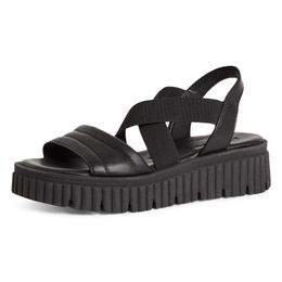 Keilsandalette Tamaris, Damen, Gr. 38, schwarz, Leder, Schuhe, Plateau, Riemchensandale, Sommerschuh mit Kreuzbandage