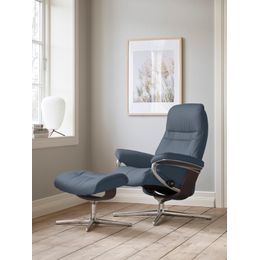 Fu&szlig;hocker stressless "Sunrise", blau (sparrow blau paloma), B:57cm H:42cm T:40cm, Leder PALOMA: PALOMA ist ein durchgef&auml;rbtes Semianilin-M&ouml;belleder mit nat&uuml;rlicher Narbung., Hocker, Fu&szlig;hocker, mit Cross Base, Gr&ouml;&szlig;e S, M & L, Holzakzent Wenge