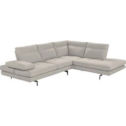 Ecksofa Calia italia "Toby Wing, B/T: 288/232 cm, Designsofa mit sensationellem Sitzkomfort", wei&szlig; (tortora bull), B:288cm H:90cm T:232cm, Leder BULL (100% Leder), Sofas, Ecksofa, L-Form, Sitztiefenverstellung, funktionale Ecke, F&uuml;&szlig;e in schwarz matt