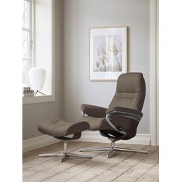 Relaxsessel stressless "Sunrise", braun (mole batick), B:92cm H:105cm T:80cm, Leder BATICK: BATICK ist ein leicht korrigiertes, durchgef&auml;rbtes und genarbtes M&ouml;belleder, bei dem die meisten Unebenheiten und Spuren in der Regel entfernt wurden., Sessel, Relaxsessel, mit Cross Base, Gr&ouml;&szlig;e S, M & L, Holzakzent Braun