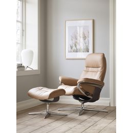 Fu&szlig;hocker stressless "Sunrise", braun (almond paloma), B:57cm H:42cm T:40cm, Leder PALOMA: PALOMA ist ein durchgef&auml;rbtes Semianilin-M&ouml;belleder mit nat&uuml;rlicher Narbung., Hocker, Fu&szlig;hocker, mit Cross Base, Gr&ouml;&szlig;e S, M & L, Holzakzent Wenge