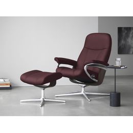 Relaxsessel stressless "Consul", rot (bordeaux batick), B:91cm H:102cm T:79cm, Leder BATICK: BATICK ist ein leicht korrigiertes, durchgef&auml;rbtes und genarbtes M&ouml;belleder, bei dem die meisten Unebenheiten und Spuren in der Regel entfernt wurden., Sessel, Relaxsessel, mit Cross Base, Gr&ouml;&szlig;e S, M & L, Holzakzent Wenge