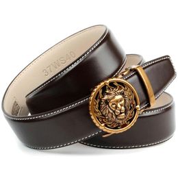 Anthoni Crown Herren Lederg&uuml;rtel in dunkelbraun mit Kontrast Stitching in wei&szlig; braun 90
