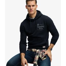 Superdry Herren Baumwolle Logo Druck 1954 Company Kapuzenpullover in Lockerer Passform, Marineblau & Grau - Gr&ouml;&szlig;e: M 104060650193524S002