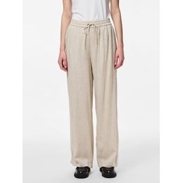 Schlupfhose Pieces "PCPIA HW WIDE PANTS WVN NOOS", Damen, Gr. S, N-Gr, beige (birch detail:melange), Web, Obermaterial: 70% Viskose, 30% Leinen, meliert, normal, Hosen Schlupfhose, Sommerhose, mit Leinen