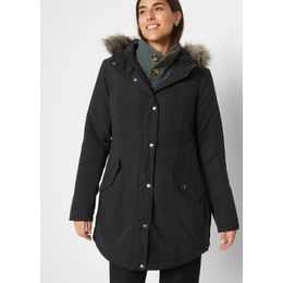 bonprix Parka mit seitlichen Rei&szlig;verschl&uuml;ssen zur Weitenregulierung, schwarz, Gr.46, Leichter Winter-Parka mit Kapuze und kuscheligem Fellimitat