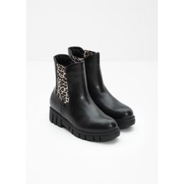 bonprix Chelsea-Boots mit Animal-Details, schwarz, Gr.37, L&auml;ssiger Chelsea Boot mit Leo Details