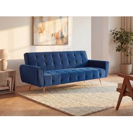 Vente-unique Schlafsofa Klappsofa 3-Sitzer - Samt - Dunkelblau - POLANI 576199
