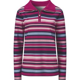 Damen Sweatshirt mit Troyerkragen marine-malve-geringelt, Gr&ouml;&szlig;e 38