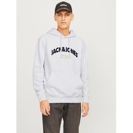 Jack & Jones Kapuzensweatshirt JACK & JONES "JORBRONX ARCH BIG SWEAT HOOD", Herren, Gr. XS, wei&szlig; (hellwei&szlig; detail:melange), angeraute Sweatware, Obermaterial: 60% Baumwolle, 40% Polyester, bedruckt, meliert, normal, Rippb&uuml;ndchen, Sweatshirts Kapuzensweatshirt