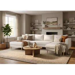 Wohnlandschaft Trendmanufaktur "Amazing, wahlw. mit Schlaffunktion & Bettkasten, Fu&szlig; Buche lackiert", sandgrau, B:305cm H:81cm T:161cm, Sofas, Wohnlandschaft, Sofa in U-Form, in Cord oder Struktur, Breite 305 cm