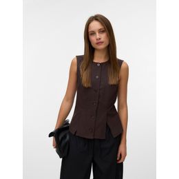 V&eacute;ro Moda Anzugweste VERO MODA "VMSELMA WAISTCOAT WVN NOOS", Herren, Gr. L, chocolate torte, Web, Obermaterial: 85% Baumwolle, 15% Leinen, unifarben, normal, Rundhals, Westen Anzugweste, Baumwollmischung, mit Leinen
