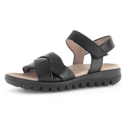 Riemchensandale Gabor, Damen, Gr. 44, schwarz, Glattleder, unifarben, Schuhe Riemchensandale, Sommerschuh, Keilsandalette, Bequemschuh mit Klettverschluss