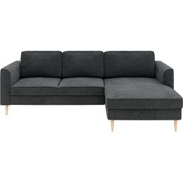 Ecksofa Home Affaire "Booster, whlw. mit Schlaffunktion & Bettkasten, Fu&szlig; Buche lackiert", grau (dunkelgrau), B:232cm H:83cm T:161cm, 92% Polyester, 8% Polyamid, Sofas, Ecksofa, Recamiere beidseitig montierbar, L-Form, in Cord & Struktur, B: 232 cm
