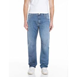 Straight-Jeans Replay "Aideen", Damen, Gr. 33, L&auml;nge 32, medium blau 685, Denim/Jeans, Obermaterial: 98% Baumwolle, 2% Elasthan, straight fit lang, Jeans Straight-Jeans, im 5-Pocket-Stil