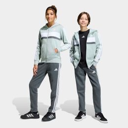 Trainingsanzug adidas Sportswear "J 3S TIB FL TS", Damen, Gr. 140, wonder sage, wei&szlig;, dunkelgrau heather, Obermaterial: 70% Baumwolle, 30% Polyester, Sportanz&uuml;ge Trainingsanzug, Topseller