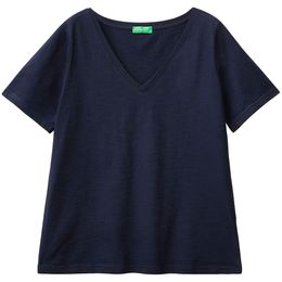 T-Shirt, Damen, Gr. XS (34), blau (marine), Single Jersey, Obermaterial: 100% Baumwolle, United Colors Of Benetton, unifarben, Basic, figurumspielend h&uuml;ftlang, Rundhals, eingesetzt abgesteppte Kante, Shirts T-Shirt, aus Flammgarnjersey