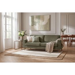 3-Sitzer Home Affaire "Pinto Skandi, 206 cm, Chenille, Struktur", gr&uuml;n, B:208cm H:89cm T:97cm, 100% Polyester, Sofas, 3-Sitzer, mit Keder, Massivholzf&uuml;&szlig;e Eiche ger&auml;uchert, Wellenunterfederung