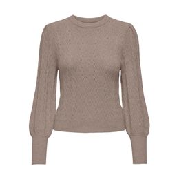 Rundhalspullover Only "ONLKATIA LS STRUC PUFF ONECK CC KNT", Damen, Gr. XL, fungi detail:with melange, Strick, Obermaterial: 50% Viskose, 27% Nylon, 23% Polyester, meliert, regular fit kurz, Rundhals, Rippb&uuml;ndchen, Pullover Rundhalspullover, Materialmix, regular fit