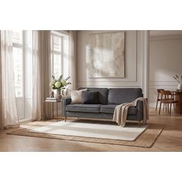 3-Sitzer Home Affaire "Pinto Skandi, 206 cm, Chenille, Struktur", dunkelgrau, B:208cm H:89cm T:97cm, 100% Polyester, Sofas, 3-Sitzer, mit Keder, Massivholzf&uuml;&szlig;e Eiche ger&auml;uchert, Wellenunterfederung