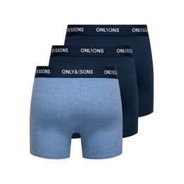 Only & Sons Trunk ONLY & SONS "ONSFITZ SOLID BLACK TRUNK 3PACK NOOS", Herren, Gr. M, 3 Stk., medium blau melange pack:mbm, night sky, Jersey, Obermaterial: 95% Baumwolle, 5% Elasthan, meliert, normal, Unterhosen Trunk