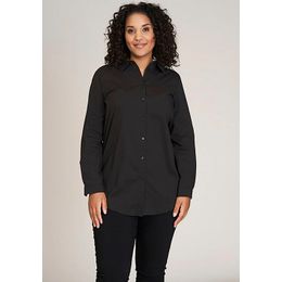 Blusenshirt SANDGAARD "Stockholm", Damen, Gr. 40, schwarz, Stoff, Obermaterial: 98% Baumwolle, 2% Elasthan, unifarben, loose fit h&uuml;ftbedeckend, V-Ausschnitt, Shirts Blusenshirt, in extra langer Form und mit Elasthan