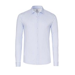 Langarmhemd DESOTO "Casual Kent 1/1", Damen, Gr. XXL, N-Gr, light blau stripes, Jersey, Obermaterial: 100% Baumwolle, gestreift, slim fit normal, Manschette, Hemden Langarmhemd, Jerseyshirt, Kentkragen, slim fit