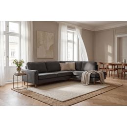 Ecksofa Home Affaire "Pinto Skandi, 290 cm, Chenille, Struktur, Ottomane links / rechts", dunkelgrau, B:290cm H:89cm T:217cm, 100% Polyester, Sofas, Ecksofa, mit Keder, Massivholzf&uuml;&szlig;e Eiche ger&auml;uchert, Wellenunterfederung