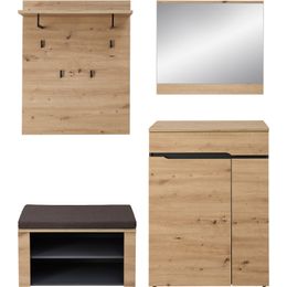 Garderoben-Set OTTO HOME "Fargo Garderobenset, 175/192/38 (B/H/T cm)", artisan eiche, graphit, ABS-Kunststoff, Glas, Holzwerkstoff, MDF, Metall, Kastenm&ouml;bel-Sets, Garderoben-Set, 4-teiliges Set, f&uuml;r jede Flurgr&ouml;&szlig;e geeignet, Soft Close, ABS-Kante