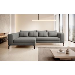 Ecksofa Home Affaire "Cross, mit softem Sitz, L-Form, wendbare Zierkissen, Breite 284 cm", grau (dunkelgrau), B:284cm H:82cm T:172cm, 100% Polyester, Sofas, Ecksofa, Couch mit vielen Kissen, stylische Kreuznaht, elegante Metallf&uuml;&szlig;e