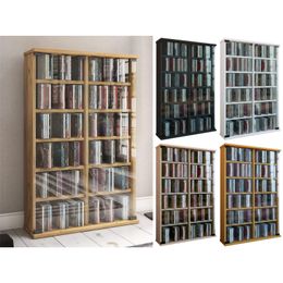 Vcm CD Regal Holz CD Schrank mit ESG-Sicherheitsglast&uuml;ren f&uuml;r 300 CDs oder 130 DVDs oder 72-Videos Ma&szlig;e: H. 92 x B. 60 x T. 18 cm Elegantes DVD Regal Blu ray Regal CD Regal - Roma