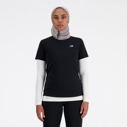 Laufshirt New Balance "Sport Essentials Heathertech T-Shirt", Damen, Gr. S, wei&szlig;, Jersey, Obermaterial: 65% Polyester, 35% Baumwolle, unifarben, Rundhals, Shirts Laufshirt, kurze &Auml;rmel, f&uuml;r Fitness-Workout, Rundhalsausschnitt