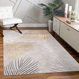 Teppich Paco Home "Tuana 218", gold, B:120cm H:15mm L:160cm, Polypropylen (PP), Teppiche, Teppich, Kurzflor, modernes Bl&auml;tter Design, Hoch-Tief-Struktur, Wohnzimmer