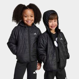 Outdoorjacke adidas Sportswear "ESSENTIALS LIGHT PADDED KINDER", Damen, Gr. 128, schwarz (schwarz, reflective silber), Obermaterial: 100% Polyester, normal, Jacken Outdoorjacke