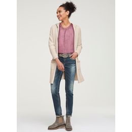 Longstrickjacke Heine, Damen, Gr. 40/42, beige (sand), 52% Viskose, 26% Polyester, 22% Polyamid, unifarben, Strickjacken Longstrickjacke