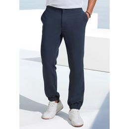 Stoffhose John Devin "mit elastischen B&uuml;ndchen", Herren, Gr. 3XL, N-Gr, navy, Web, Obermaterial: 77% Polyester, 17% Viskose, 6% Elasthan, unifarben, regular fit lang, Hosen Stoffhose, aus leicht dehnbarer Webqualit&auml;t